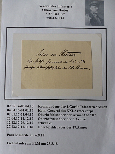 Handtekening Generaal der Infanterie, PLM, Oskar von Hutier - Treasure Hunt
